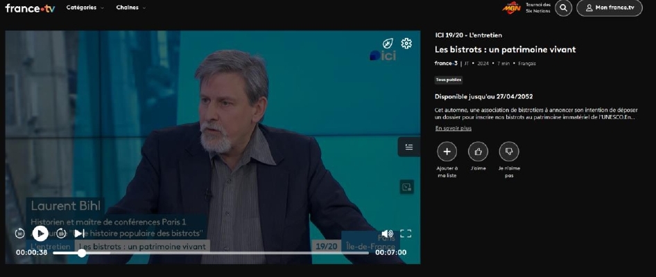 (Re)voir, "Les bistrots : un patrimoine vivant" émission avec Laurent ...